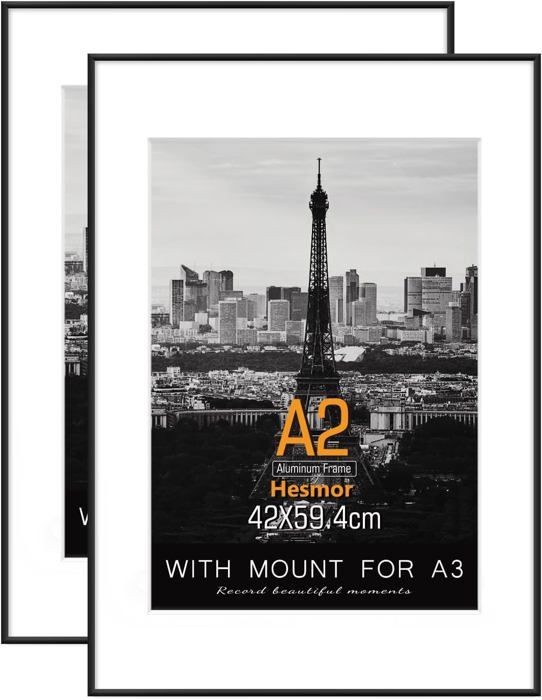 Lot de 2 cadres photo A2 en aluminium et acrylique noir - 41,9 x 58,4 ...