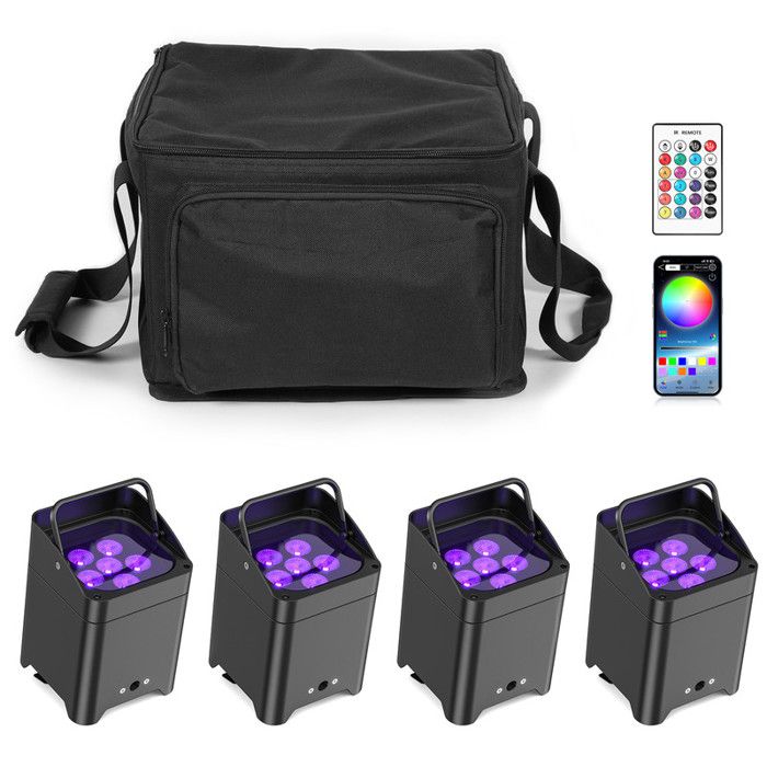 UKING -6*18W RGBWA+UV-PAR LED sans fil avec batterie intégrée ...
