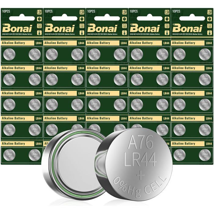 Piles bouton alcalines LR44 1,5 V – Lot de 50, compatibles 357/357A ...