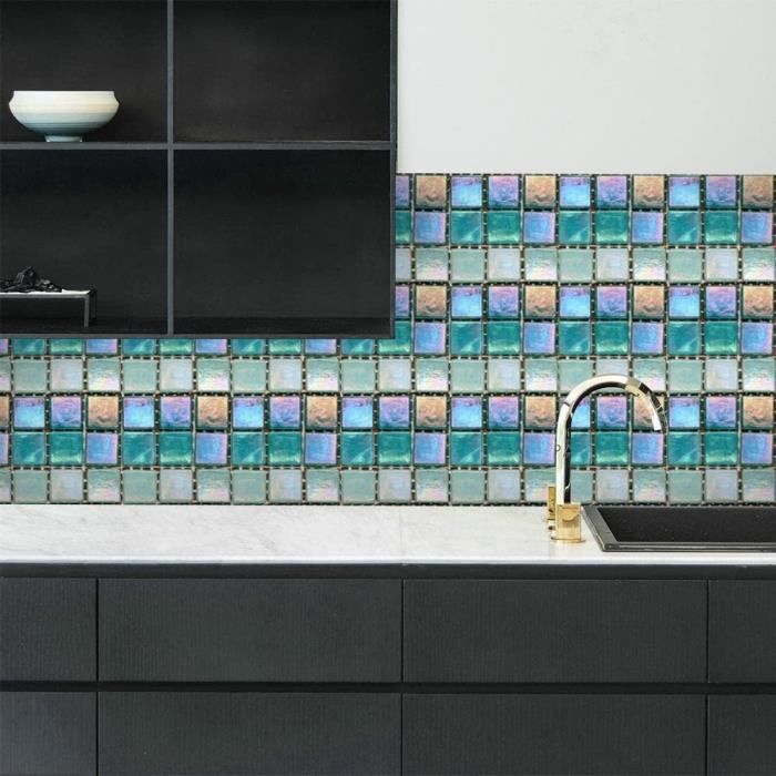 Stickers Cuisine Mosaïque Rétro Bleue Credence Adhesive Pour Cuisine ...