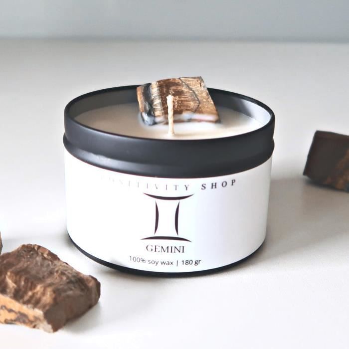 Bougie en cire de soja avec pierres précieuses - Oeil de Tigre Doré ...