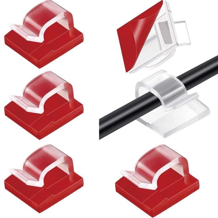 60PCS Clips Cable Adhesif, Cable Management Bureau, Crochet Guirlande Exterieur, Attache Cable ...