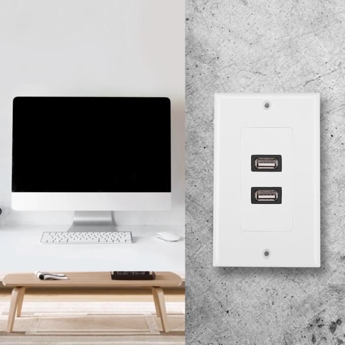 Plaque murale USB - EJ.LIFE - Modèle 2 ports - ABS - 11,5 x 7 cm ...