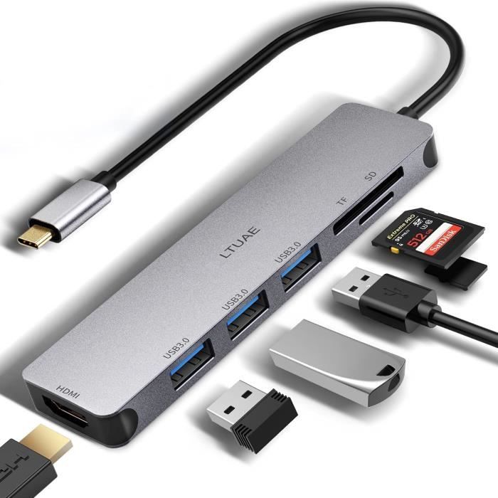 HUB USB C Adaptateur Multiport 6 en 1 Dongle Portable avec Ports 4K ...