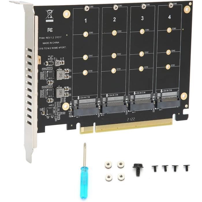 Adaptateur Nvme Pcie, Carte Adaptateur Ssd Vers Pcie 4 Ports M.2 Nvme Ssd Vers Pcie X16 M Key ...