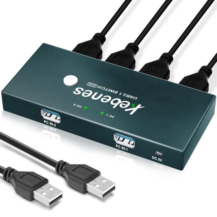 Switch Usb 3.0 2 In 4 Out, Avec 4 Ports Commutateur Kvm Usb Pour 2 Pc ...