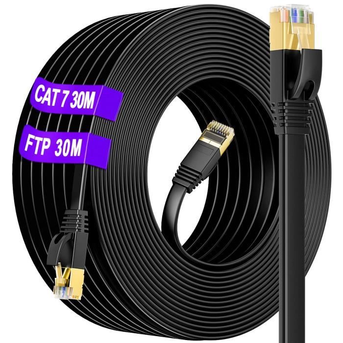 Cable Ethernet 30m Blindé, Cat 7 Cable RJ45 30m Plat, S-FTP Haut Débit ...