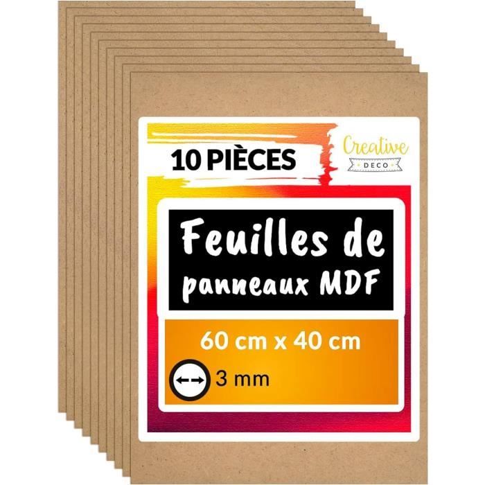 Creative Deco 10 x Panneau MDF 600 x 400 x 3 mm Feuille Planche Bois ...