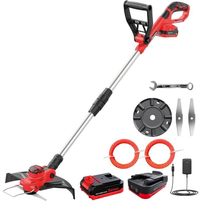Bamse Coupe Bordure sans Fil 21V, Débroussailleuse à Batterie Brushless avec 2 Batteries 2.0Ah ...