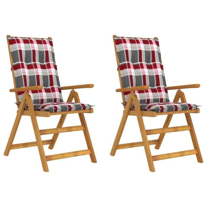 Chaises inclinables de jardin 2 pcs avec coussins Bois d\\\'acacia ...