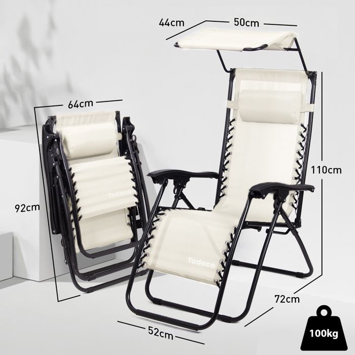 Todeco Chaise Longue Transat Jardin Plein Air, Transat de Plage Pliable ...