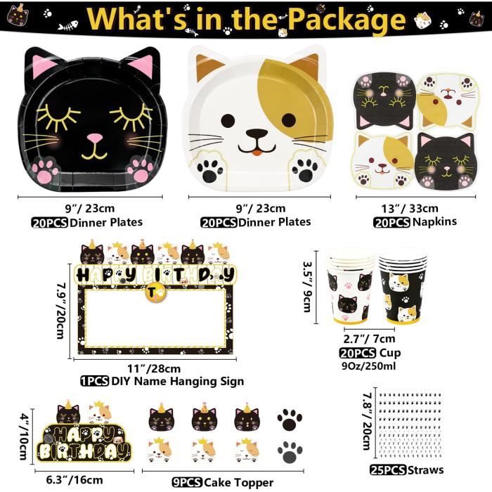 166 Pièces Décorations De Fête D'Anniversaire Chat Noir Et Blanc ...