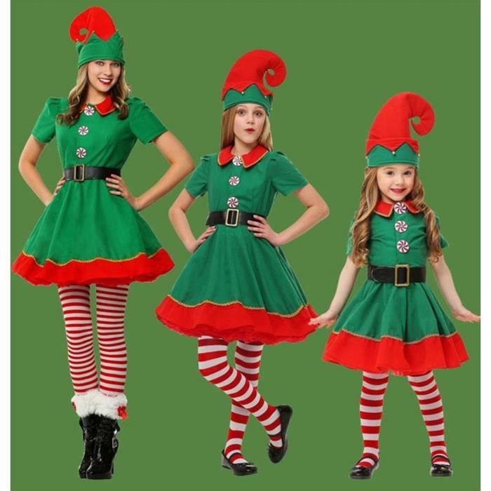 Déguisement Delfe De Noël Enfants Costume De Lutin De Noël Robe Et