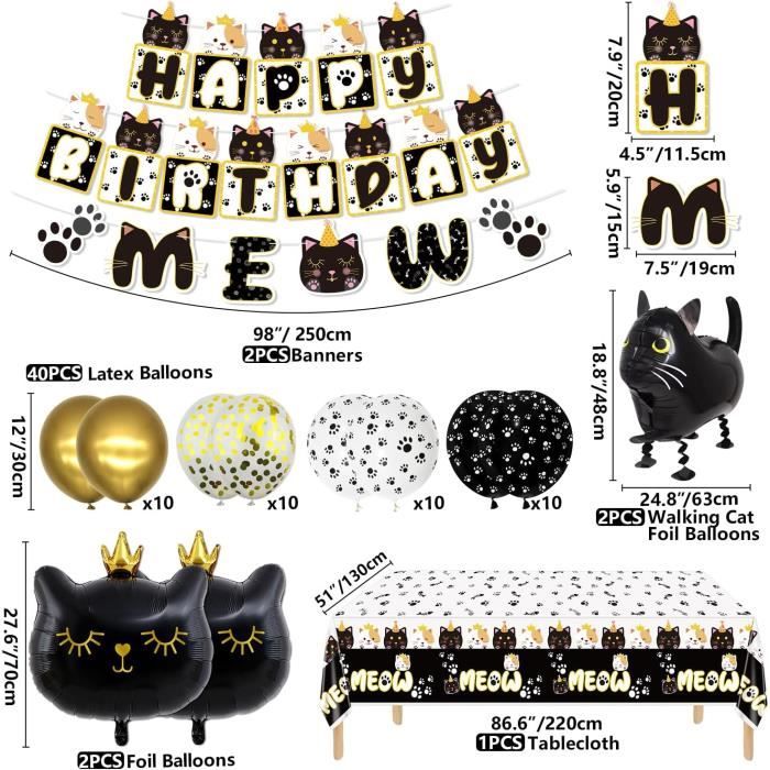 166 Pièces Décorations De Fête D'Anniversaire Chat Noir Et Blanc ...