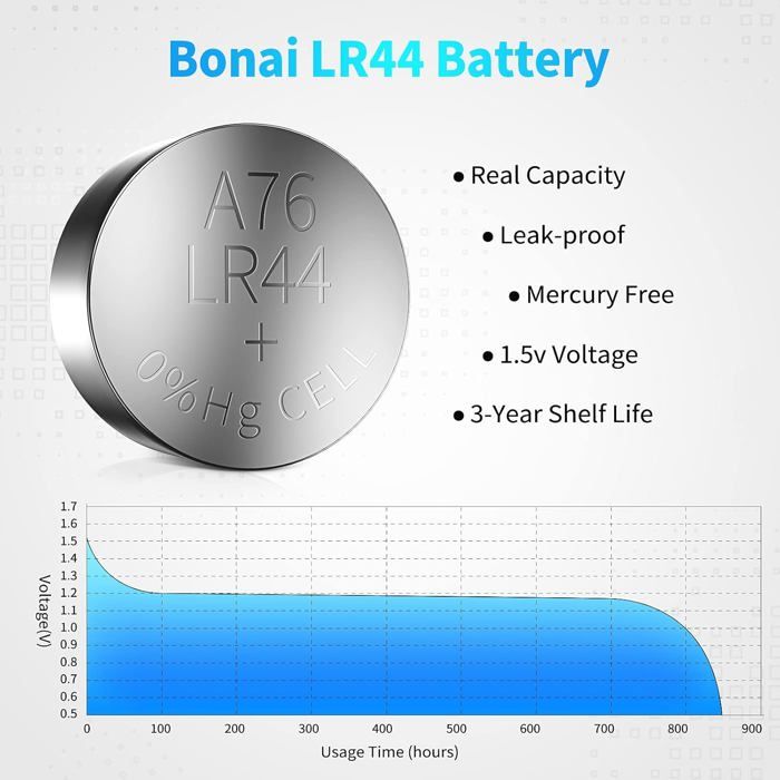 Piles bouton alcalines LR44 1,5 V – Lot de 50, compatibles 357/357A ...