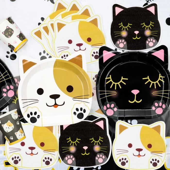 166 Pièces Décorations De Fête D'Anniversaire Chat Noir Et Blanc ...