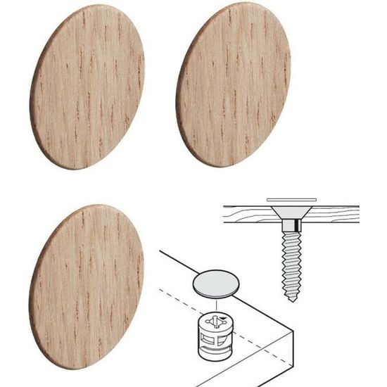 4x Cache trou bois 18 mm Chêne autocollant naturel vis plastique ...