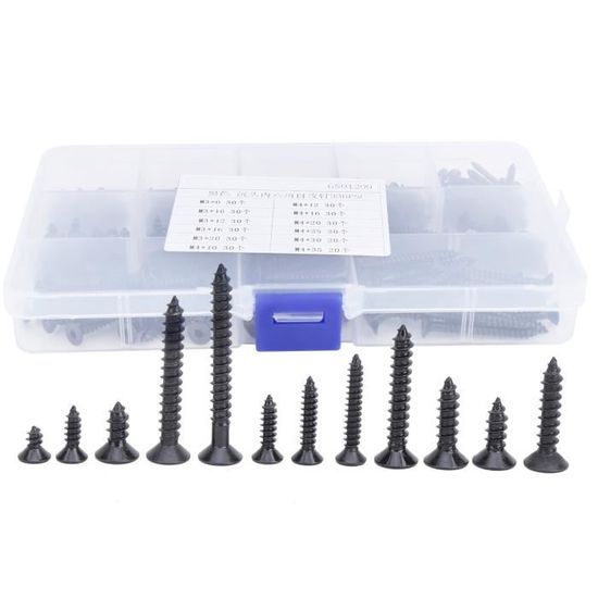 GOTOTOP vis plate 330pcs vis autotaraudeuse plate fraisée hexagonale kit d'assortiment de clous ...