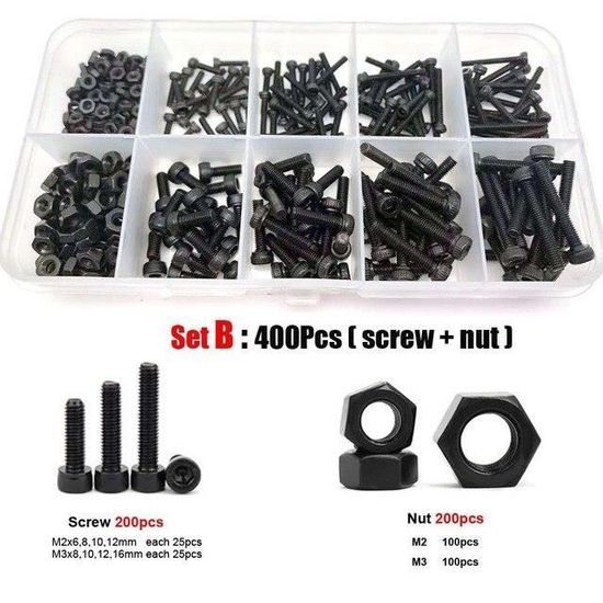 ECROU,Set B 400Pcs--Boîte'assortiment de boulons à tête hexagonale en ...