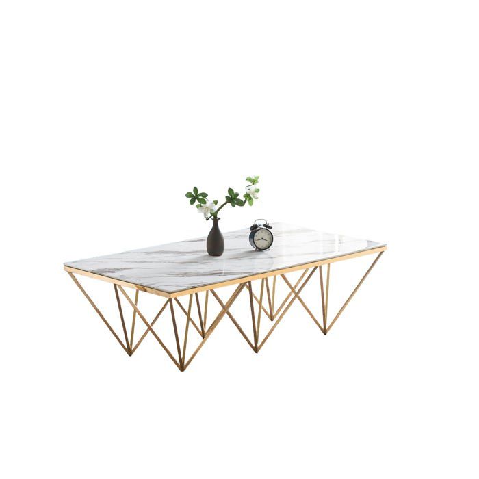 Table Basse GIZE rectangle Gold et plateau en verre 130X70X42 cm ...