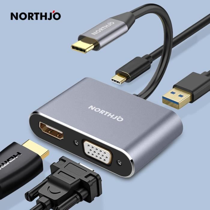 MOYEU 4-en-1 - Km THJO-airies adaptateur USB C vers HDMI VGA, 4K 1080P ...