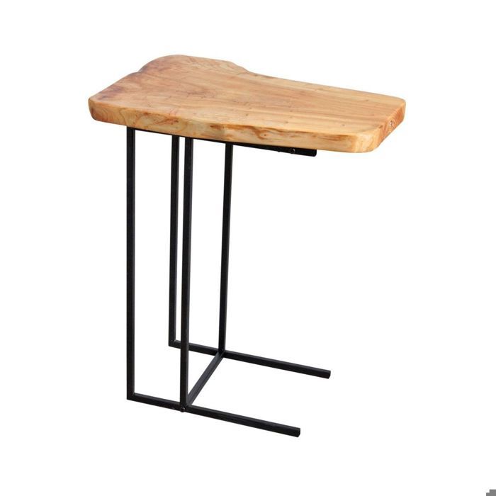 Table d'appoint en bois brut et métal noir - Cdiscount Maison