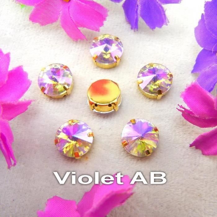 Ecusson,Rivoli, 7 tailles de griffes dorées, verre rond, couleurs AB, à coudre en cristal ...