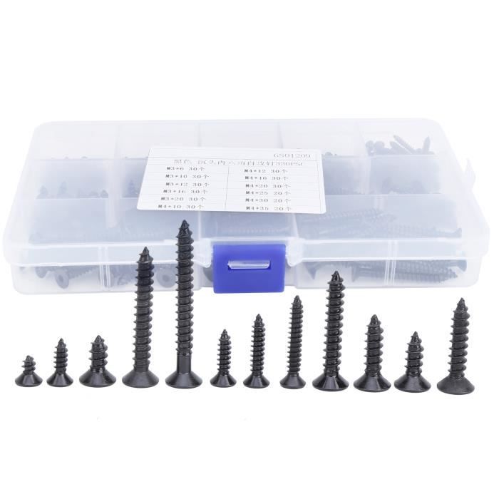 GOTOTOP vis plate 330pcs vis autotaraudeuse plate fraisée hexagonale kit d'assortiment de clous ...