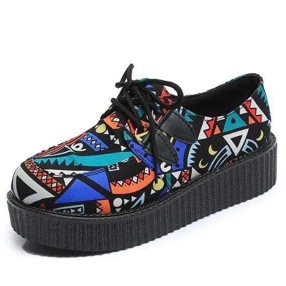 Derby LY-6919 Cuir Punk Creeper Plateforme Lacets Chaussures Homme Noir ...