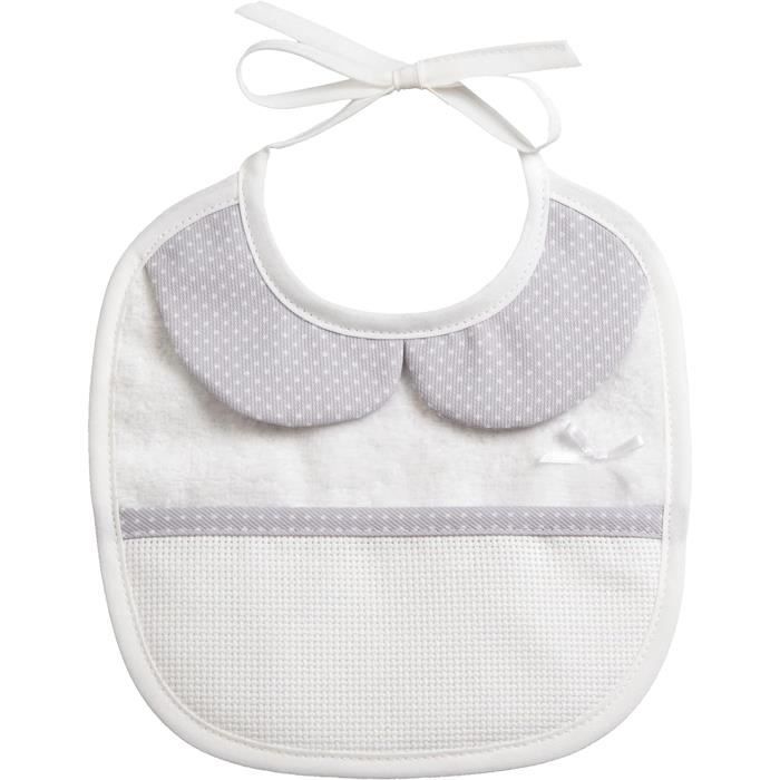 Bavoir Bébé Fille En Tissu Doux Blanc Et Col Rose, Poche En Toile Aida ...