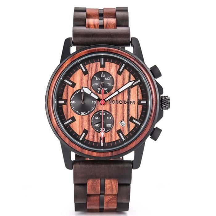 SHARPHY Montre homme en bois chronographe multifonction calendrier ...