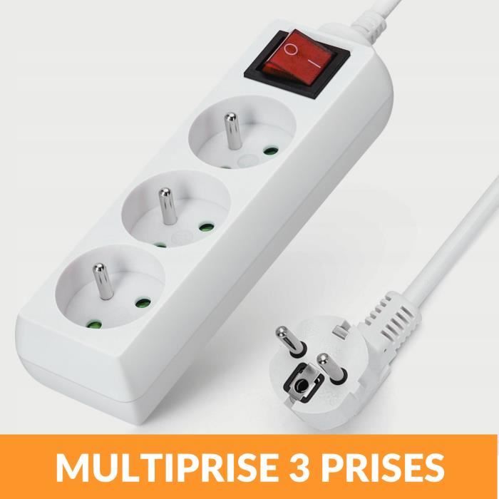 Multiprise 3 Prises avec Interrupteur Fiche Plate, Bloc Multiprise 3 ...
