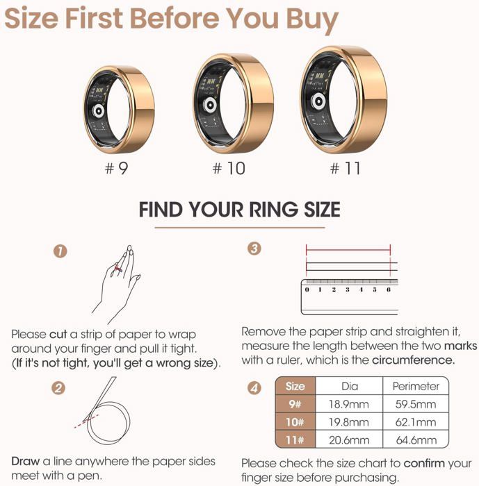 2024 Bague Connectée Homme Femme Smart Ring avec Fréquence Cardiaque ...