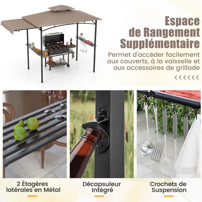 GOPLUS Tonnelle pour Barbecue 318 x 153 cm avec Auvent Latéral, Tente d ...