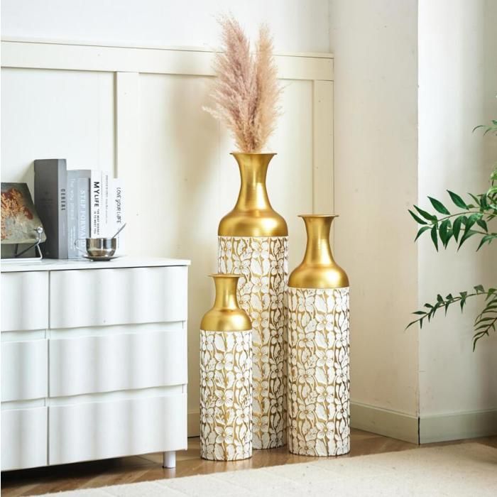 Vase de sol en or blanc grand -83/65/50cm vase de sol en métal haut ...