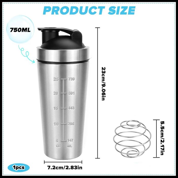 Shaker à protéines en acier inoxydable - 750ml Shaker protéiné avec ...