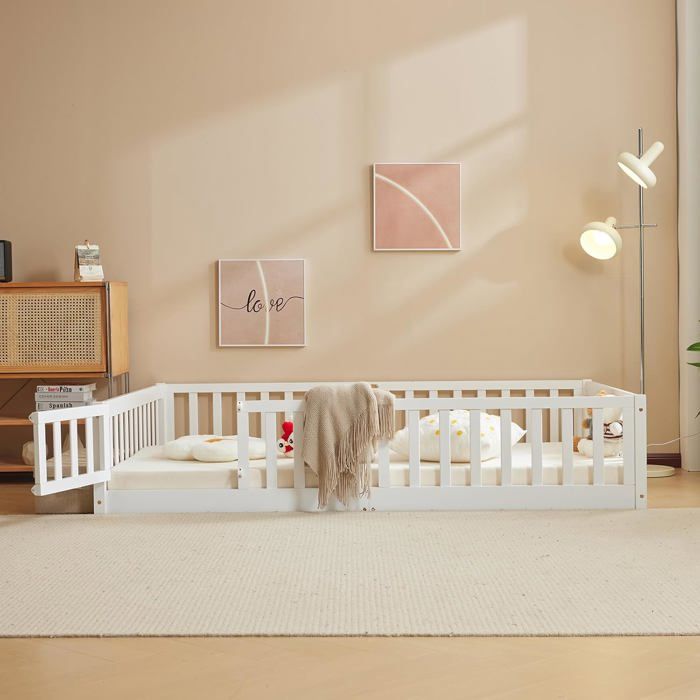 Lit enfant 90x190 cm avec barrière de sécurité et porte – Sommier à ...