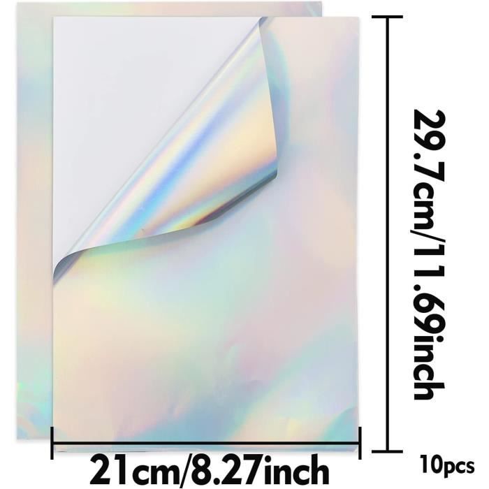 Lot De 10 Feuilles De Papier Autocollant Holographique A4 Imprimable En ...