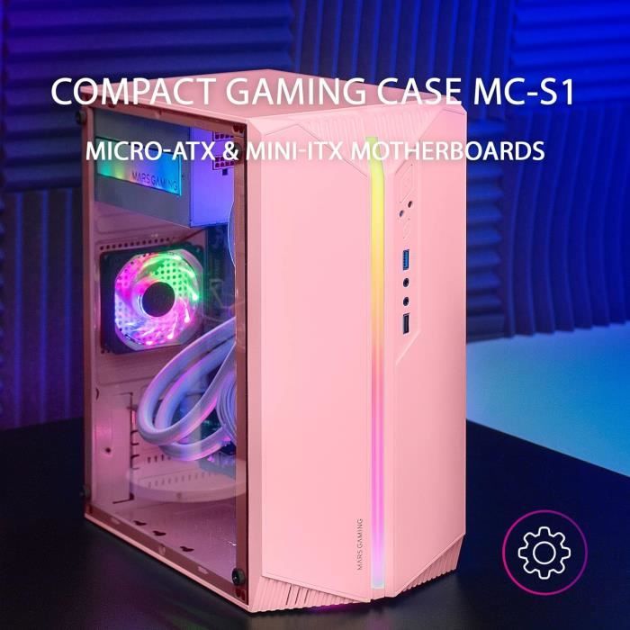 Mars Gaming Mc-S1,Boîtier Pc Micro-Atx Ultra-Compact,Eclairage Avant Argb 12 Modes,Ventilateur ...
