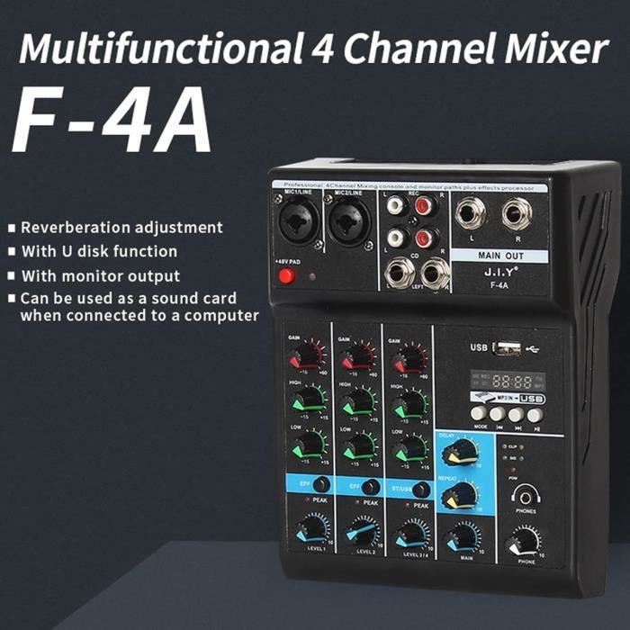 Table de Mixage DJ 4 Canaux Table Mixage Audio USB Alimentation Fantôme ...