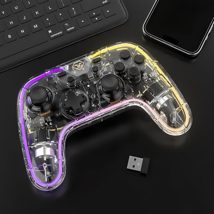 Manette Pro Sans Fil Rgb Transparente 2,4G + Adaptateur Inclus Pour ...