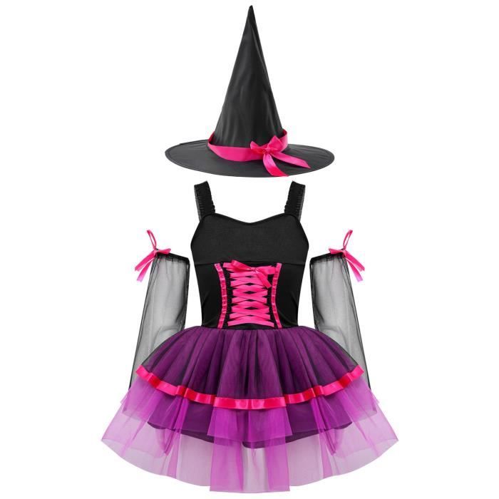 Yizyif Enfant Fille Costume Sorcière Robe Chapeau De Sorcière Gants