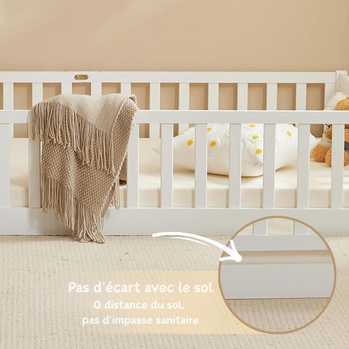 Lit enfant 90x190 cm avec barrière de sécurité et porte – Sommier à ...
