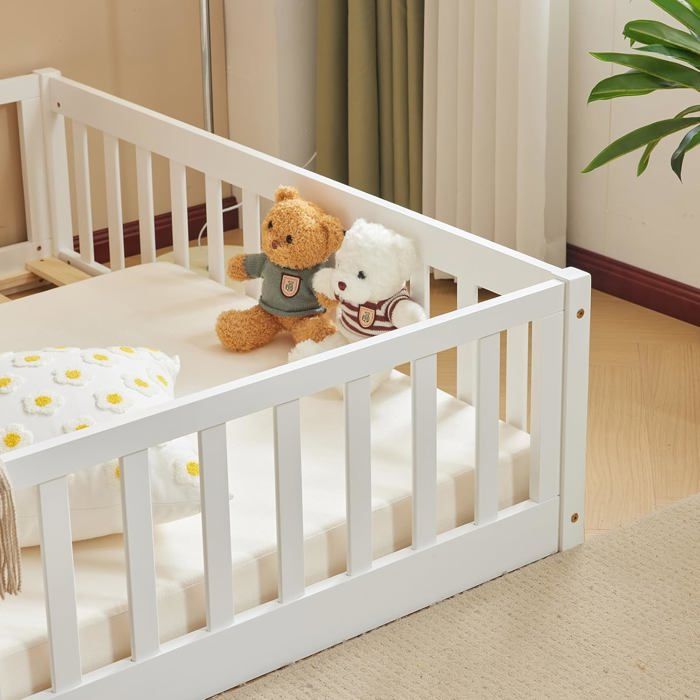 Lit enfant 90x190 cm avec barrière de sécurité et porte – Sommier à ...