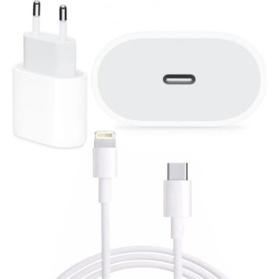 Chargeur Rapide 20W - Blanc - USB C vers Lightning - 1m - Compatible ...