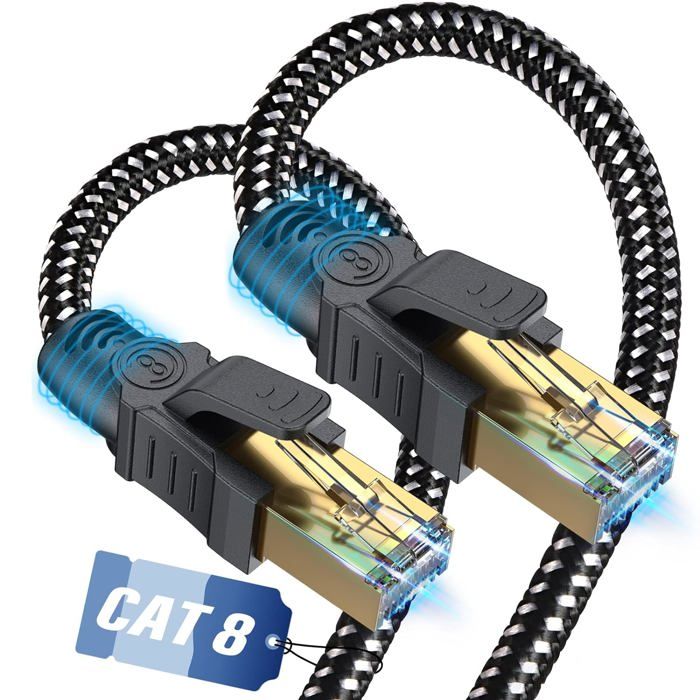 Cat 8 Câble Ethernet 4.5M,Réseau Rj45 Super Débit 40Gbps 2000Mhz Nylon ...