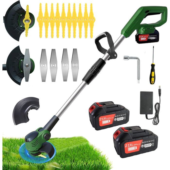 Debroussailleuse Electrique sans Fil, 21V Coupe Bordure sans Fil avec Batterie 4.0Ah et 2 Types ...