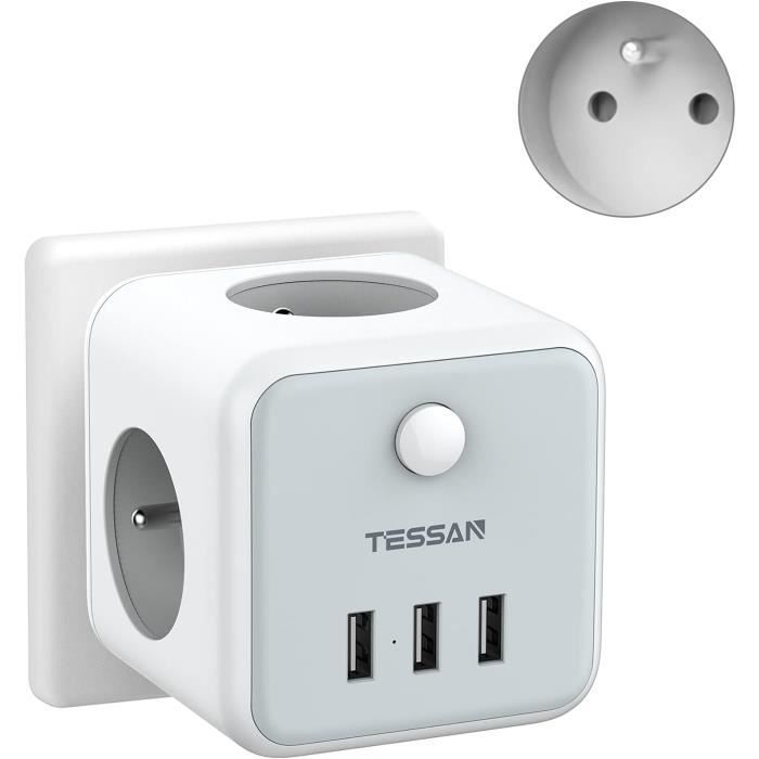 Prise Usb Multiple, Multiprise Murale Cube 3 Prises Avec 3 Usb Secteur ...