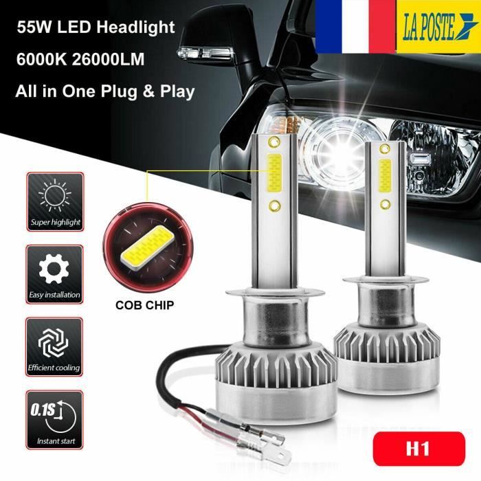 Paire H1 55W 26000LM Voiture LED Phare Ampoules Feux Lampe Kit Xenon ...