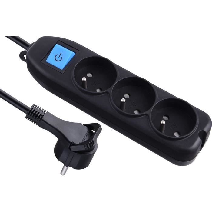 Bloc Multiprises 3 prises, interrupteur et fiche Plate 1,5m, noir[14 ...